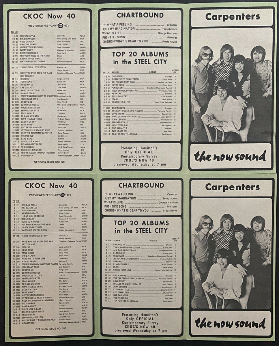 1971 CKOC Radio Music Regular Chart w/ Extra Misprint Chart With Blank ...