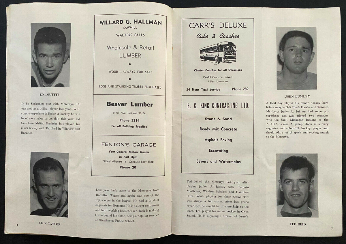 1955 OHA Senior A Owen Sound Arena Hockey Program Mercurys vs Windsor ...