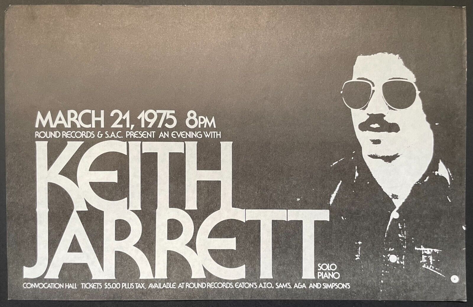 1975 Keith Jarrett Concert Poster University of Toronto Convocation Ha ...