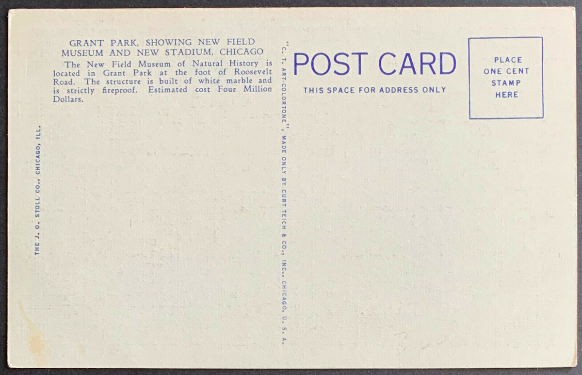 1930's Grant Park Postcard Showing Soldiers Field + New Field Museum C ...