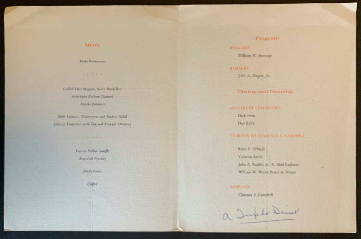 1979 NHL Challenge Cup Dinner Menu A Tribute To Clarence Campbell Hock ...