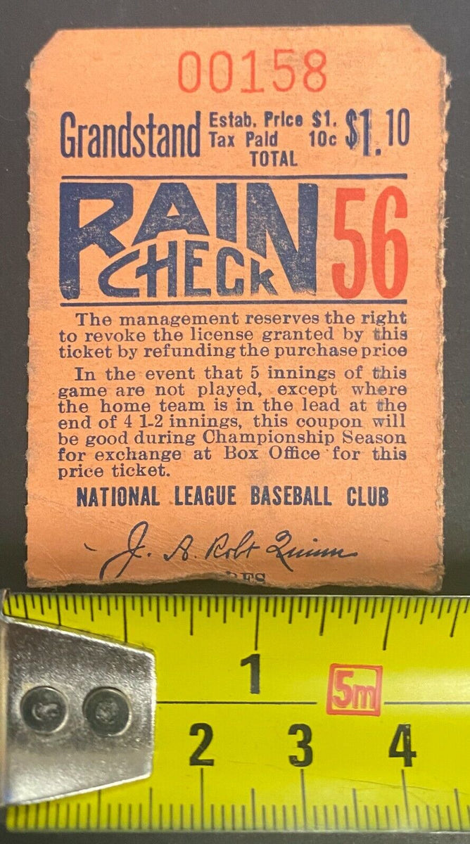 1940s Vintage MLB Boston Braves Baseball Grand Stand Rain Check Ticket ...