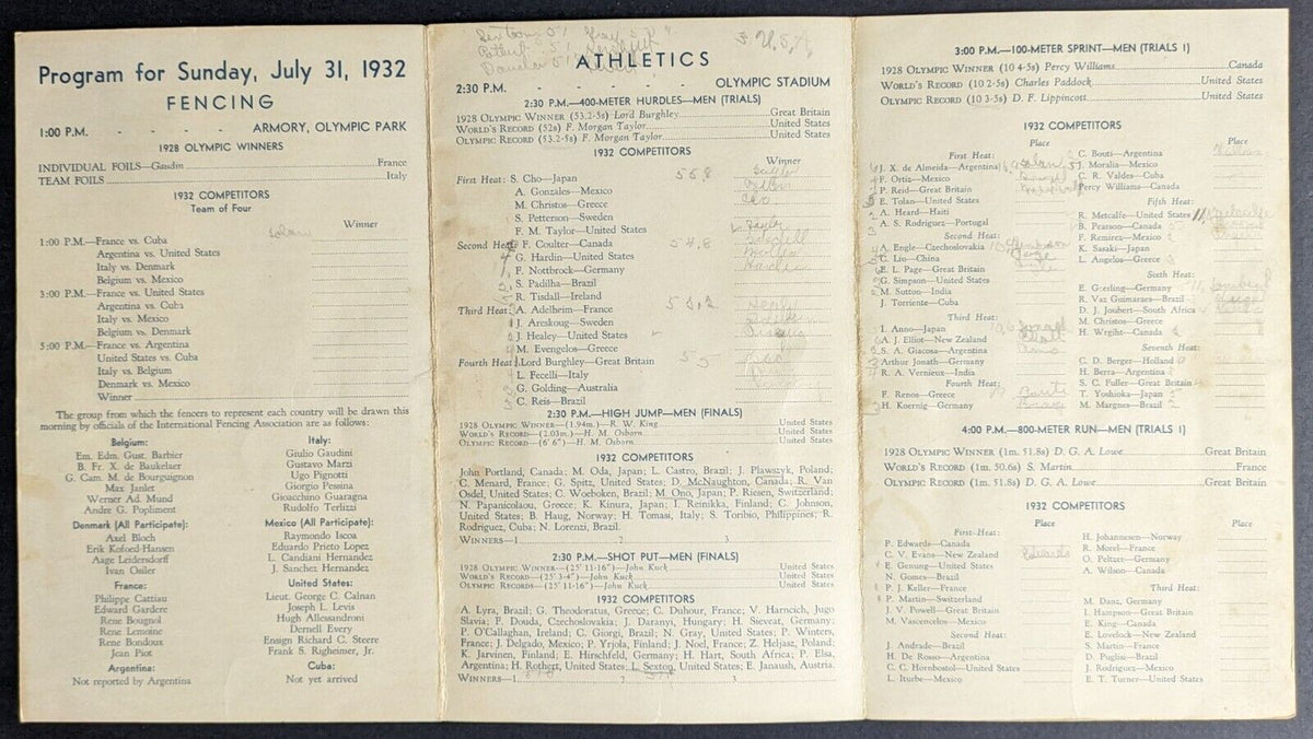 1932 Xth Olympiad Los Angeles Summer Olympic Day Program Percy William ...