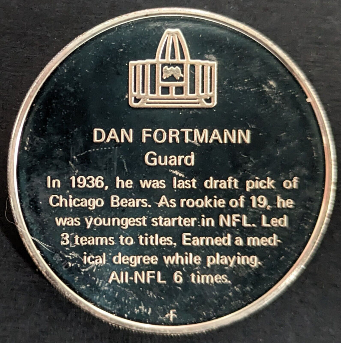 1972 Dan Fortmann Pro Football Hall Of Fame Medal Franklin Mint 1 Troy ...