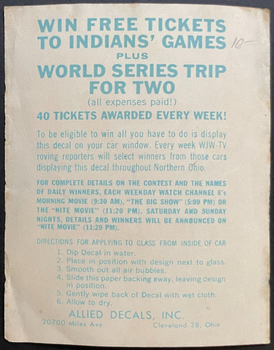 1961 Cleveland Indians Baseball WJW-TV Vintage Decal Channel 8 Chief W ...