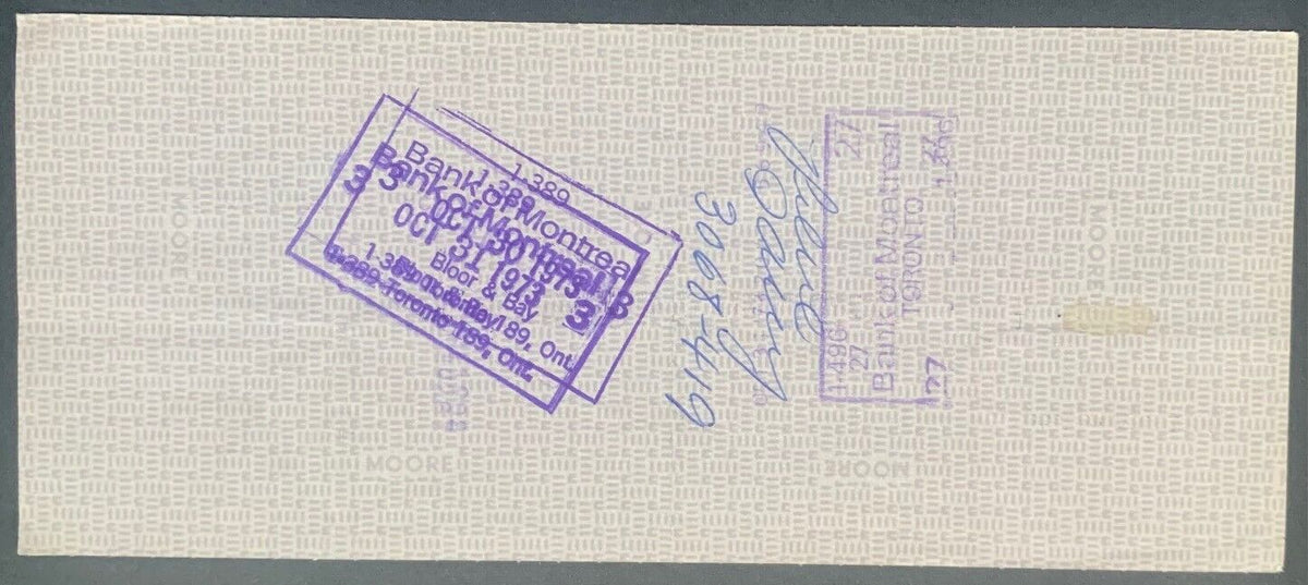 1973 Team Issued Toronto Maple Leafs Cheque Pierre Jarry Signed Vintag ...