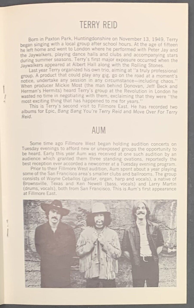 1969 Fillmore East Program Creedence Clearwater Revival Vintage Woodst ...