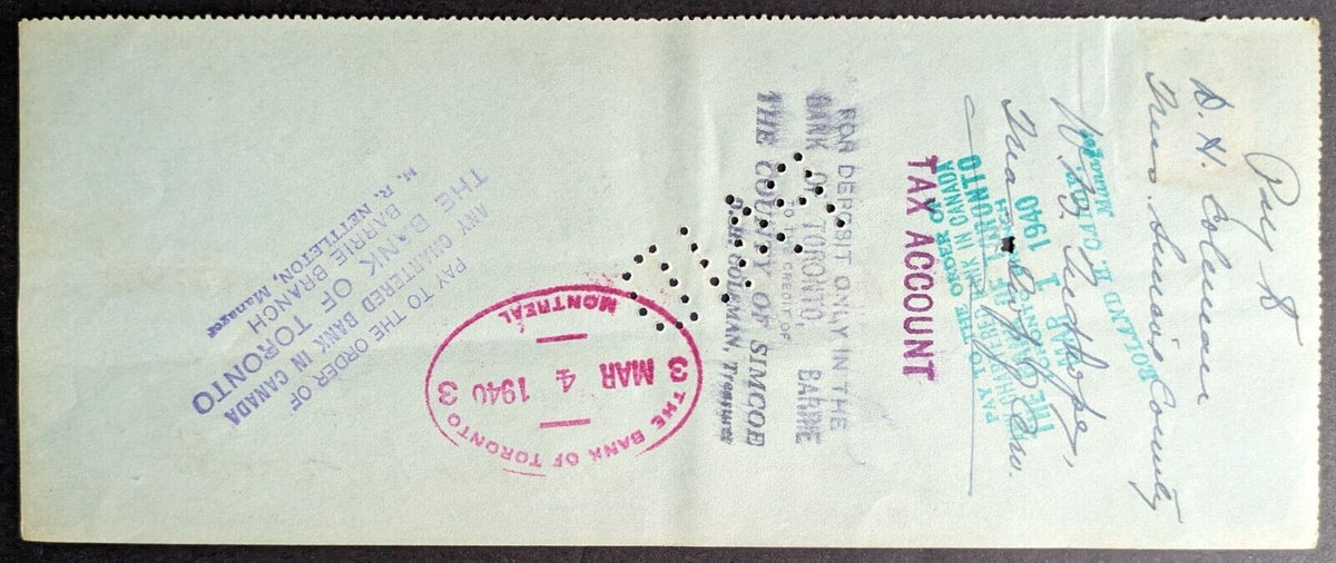 1940 Stephen Leacock Signed Cheque Famous Canadian Author Bank Of Mont ...