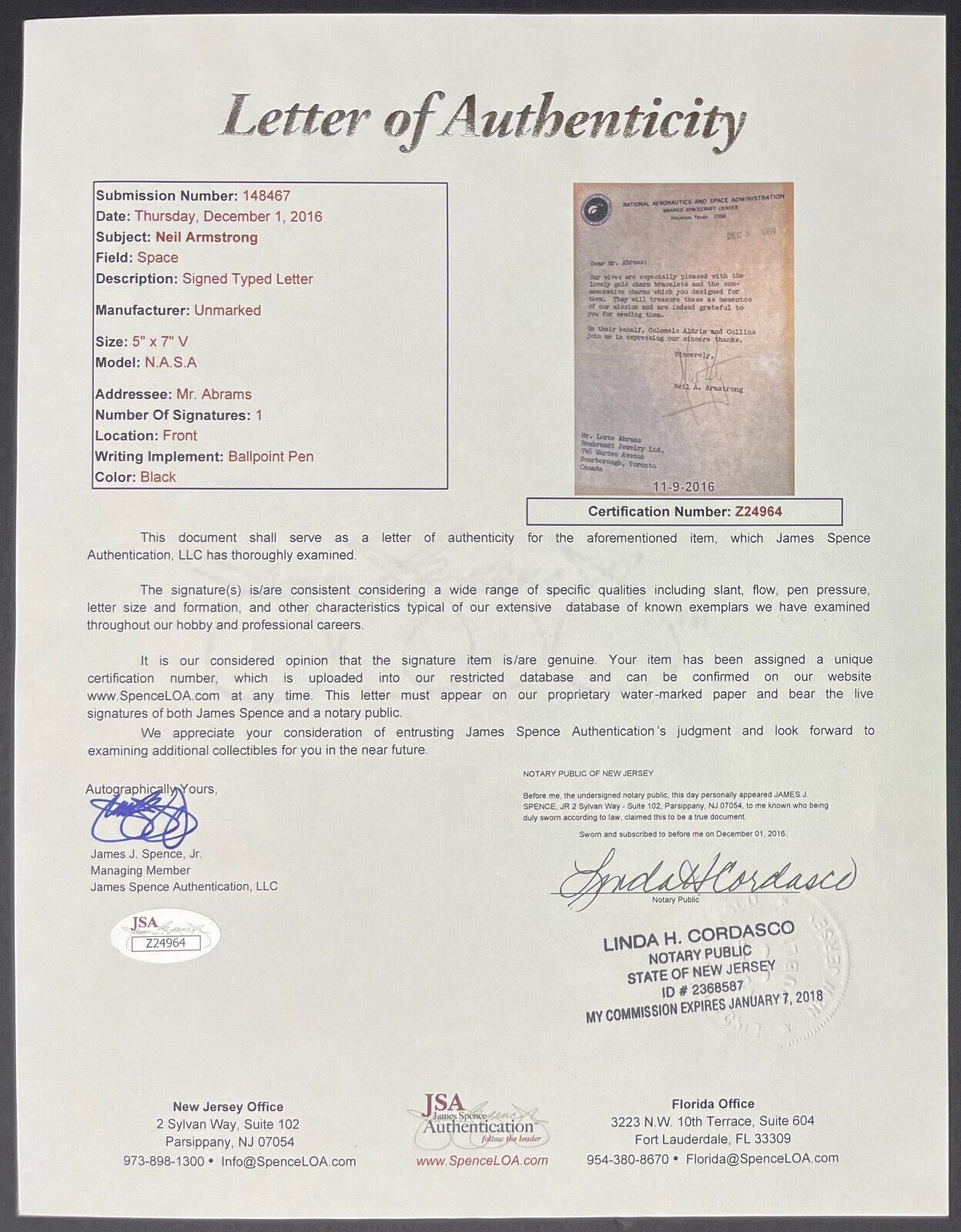 Neil Armstrong Autograph Jsa Certified