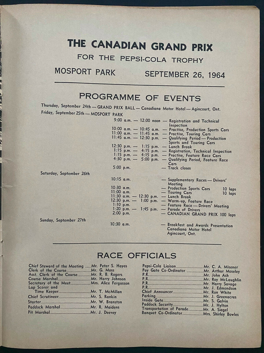 1964 Canadian Grand Prix Car Race Program Vintage Mosport Pedro Rodrig ...