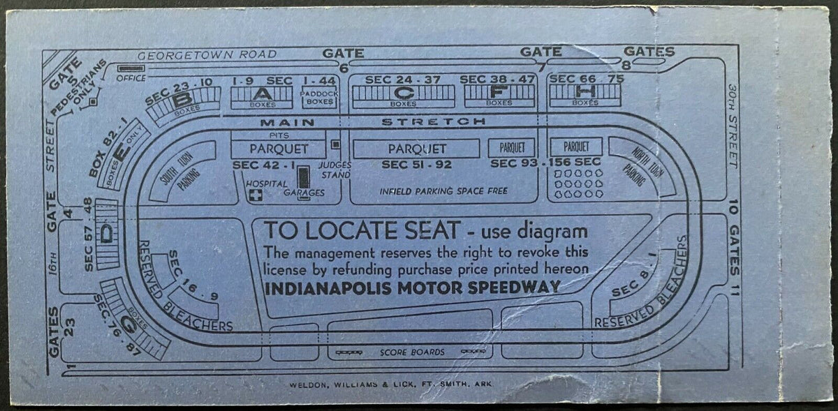 1950 Vintage Indy 500 Auto Racing Program, Ticket + Starting Grid Posi ...