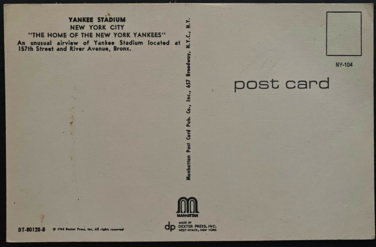 1964 Yankee Stadium MLB Baseball Postcard Home Of The New York Yankees ...