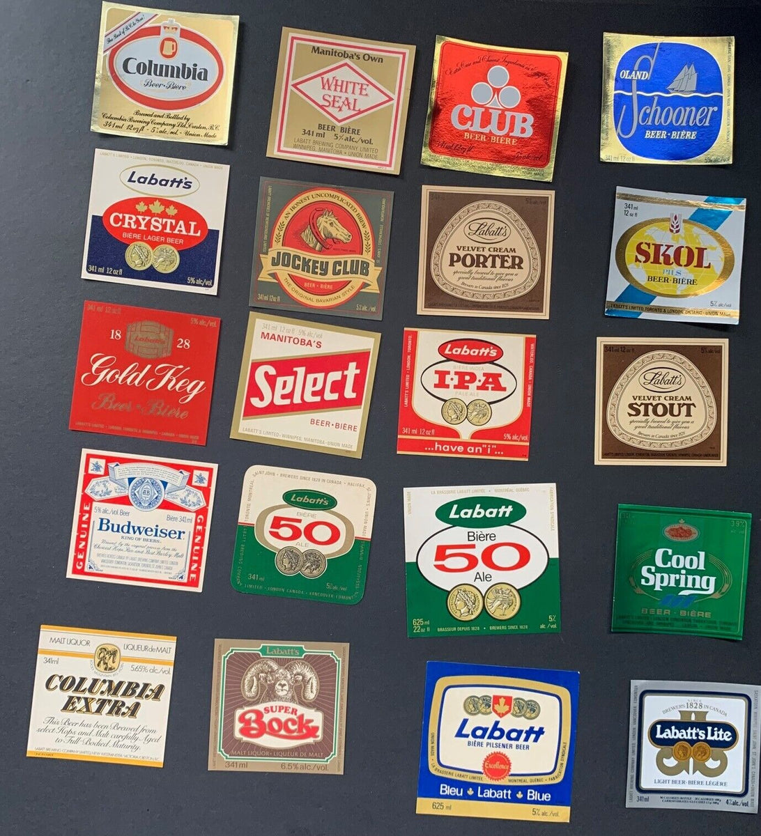 Circa 1980's Vintage Set of 30 Labatt Beer Bottle Labels in Original E ...