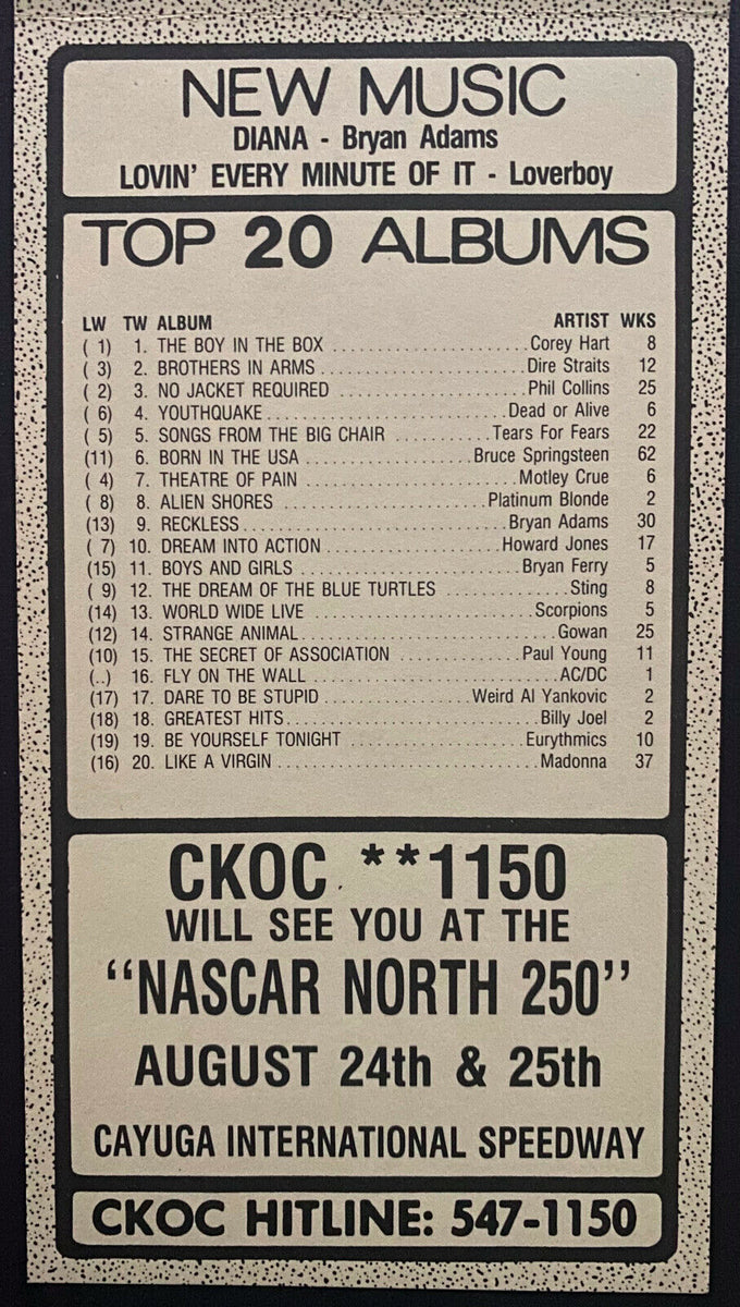 1985 CKOC 1150 Radio Survey Record Chart Final Issue #912 August 14th ...