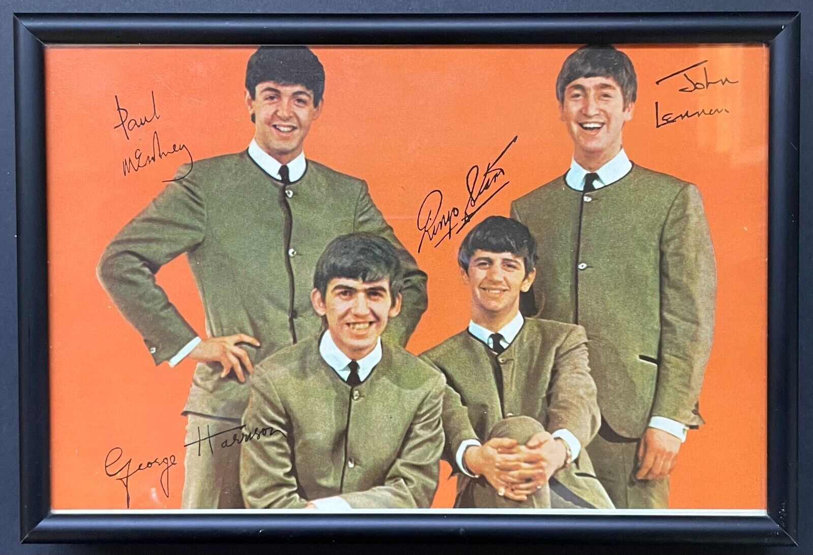 Beatles Vintage Framed Postcard Facsimile Autograph Paul Ringo George ...