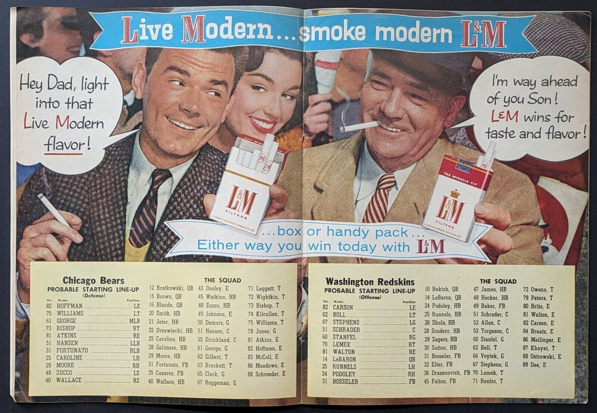 1957 Washington Redskins vs. Chicago Bears NFL Football Program Wrigle ...