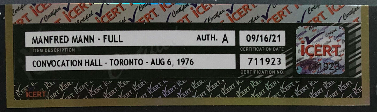 1976 Manfred Mann Convocation Hall Full Concert Ticket Toronto iCert ...