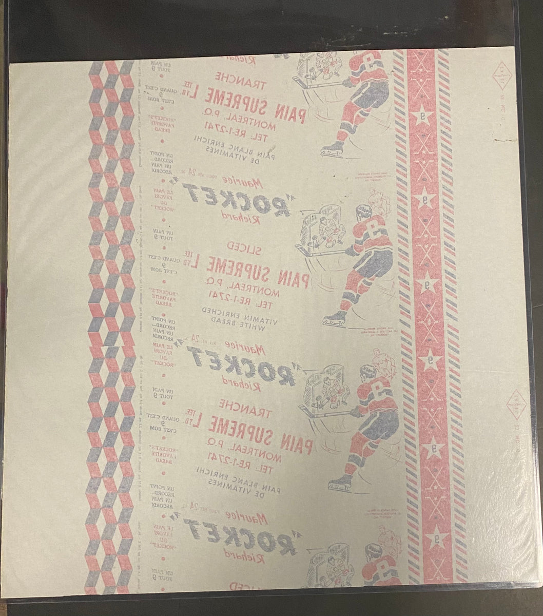 Early 1950s Maurice Richard Rocket Bread Wrapper Image of the Rocket S ...